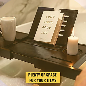 Enlux Premium Bathtub Tray Caddy - Expandable Bath Tray - Unique House Warming Gifts, New Home, Anniversary & Wedding Gifts for Couple, Bridal Shower Gift for Women (Black)