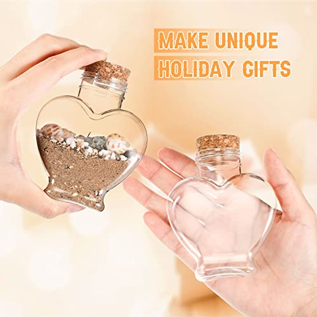 Yinkin 30 Pcs 5.5 oz Heart Shape Plastic Jar with Cork Lids Small Heart Clear Plastic Wish Bottles for Valentine's Day Anniversary Birthday Wedding DIY Decoration