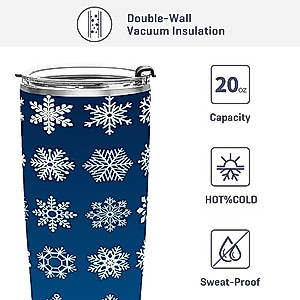 Jihqo Winter Snowflake Tumbler with Lid and Straw, Insulated Stainless Steel Tumbler Cup, Double Walled Travel Coffee Mug Thermal Vacuum Cups for Hot & Cold Drinks 20oz