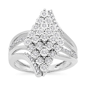 Jewelili Sterling Silver 1/4 Cttw Natural White Round Diamond Ring, Size 7