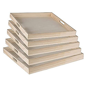 Hammont Wooden Square Nested Serving Trays (Largest Tray is 16") 5 Piece Set of Wood Trays for Crafts with Cut Out Handles | Kitchen Nesting Trays for Serving Pastries, Snacks, Mini Bars, Chocolate