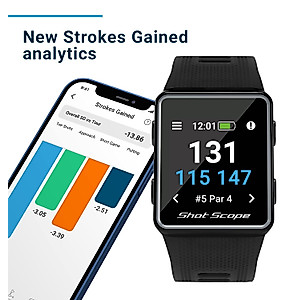 Shot Scope V3 GPS Golf Watch - Automatic Shot Tracking - F/M/B + Hazard Distances - Strokes Gained - iOS and Android Apps - 100+ Statistics, 36,000+ Pre-Loaded Worldwide Courses - No Subscriptions