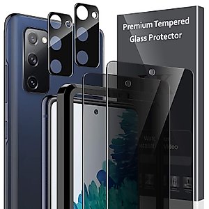 LK 2 Pack Samsung Galaxy S20 FE Privacy Screen Protector + 2 Pack Lens Protector [Not Support Fingerprint Sensor], 9H Tempered Glass, Scratch & Peep-Proof, Case-Friendly, Alignment Tool Attached