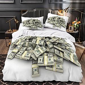 Dollar Currency Bed 3-Piece Theme Decoration, Fun Art Quilt Cover, Banknote Theme Decoration Bed Duvet Cover, Bedroom Room Personality Decoration 3-Piece Set Single（135x200cm）