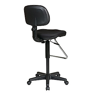 Office Star DC Series Pneumatic Adjustable Drafting Chair with Chrome Teardrop Footrest, Icon Black Fabric