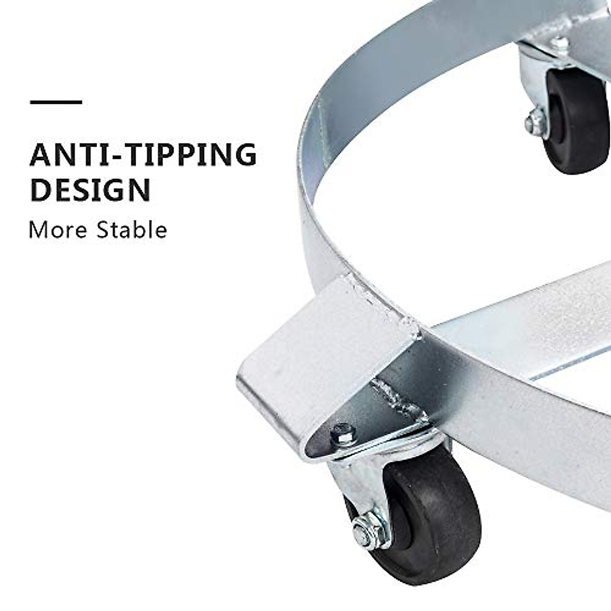 TUFFIOM Heavy Duty Drum Dolly, 1000 lbs. 55 Gallon Barrel Cart, Non-Tipping, Steel, 4 Swivel Casters, Wheeled Hand Truck for Drum Handling Industrial Use (2)