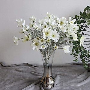 HGKJH Artificial Wild Flower 6 Pcs Cosmos Long Stem Calliopsis, Simulation Bouquet, Realistic Plastic Fake Silk Flowers Table Kitchen Home Garden Party Arrangement Wedding Decoration, 6 Head, White