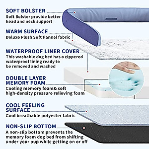ERPIMA Orthopedic Dog Bed, Memory Foam Bolster Couch Dog Bed for Large Dogs, Cooling Gel Foam Dog Bed,Removable Washable Cover Pet Bed, Nonskid Dog Mat with CertiPUR-US® Certified Foam