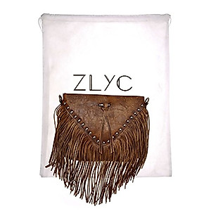 ZLYC Women Handmade Dip Dye Leather Fringe Bohemian Tassel Bag Studed Cross Body Bag, Brown