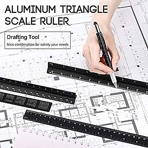 10 Pieces 12 Inch Architectural Scale Ruler Aluminum Architect Scale Triangular Engineering Ruler Scale with 6 in 1 Multitool Pen Ballpoint Pen for Architects, Students, Draftsman, and Engineers