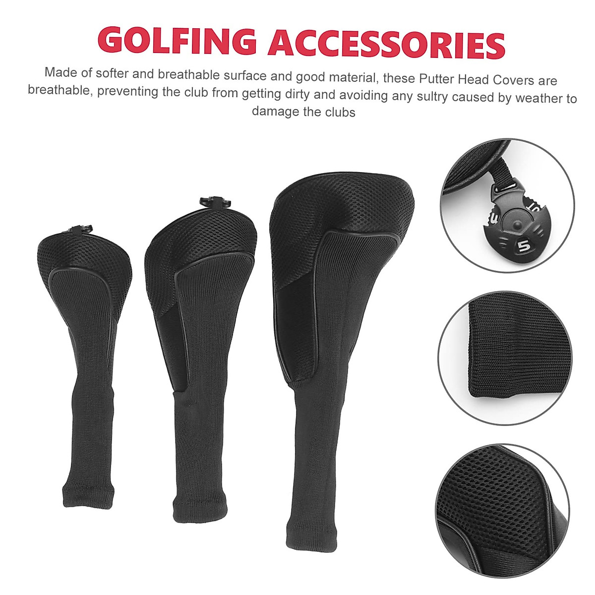 BESPORTBLE 3pcs Golf Club Cover Putter Headcover Golf Club Covers for Club Golf Club Breathable Putter Cover for Men Mesh
