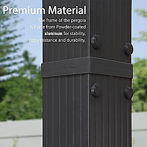 PURPLE LEAF 12' X 16' Outdoor Pergola with Retractable Canopy Aluminum Shelter for Porch Garden Beach Sun Shade Pavilion Grape Trellis Grill Gazebo Modern Backyard Deck Metal Patio Pergola Gray