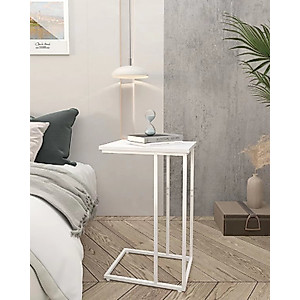 Innerjoin C Shaped End Table, C Side Table for Sofa, Couch and Bed, Tv Tray Table fits Small Space, Living Room Bedroom, White