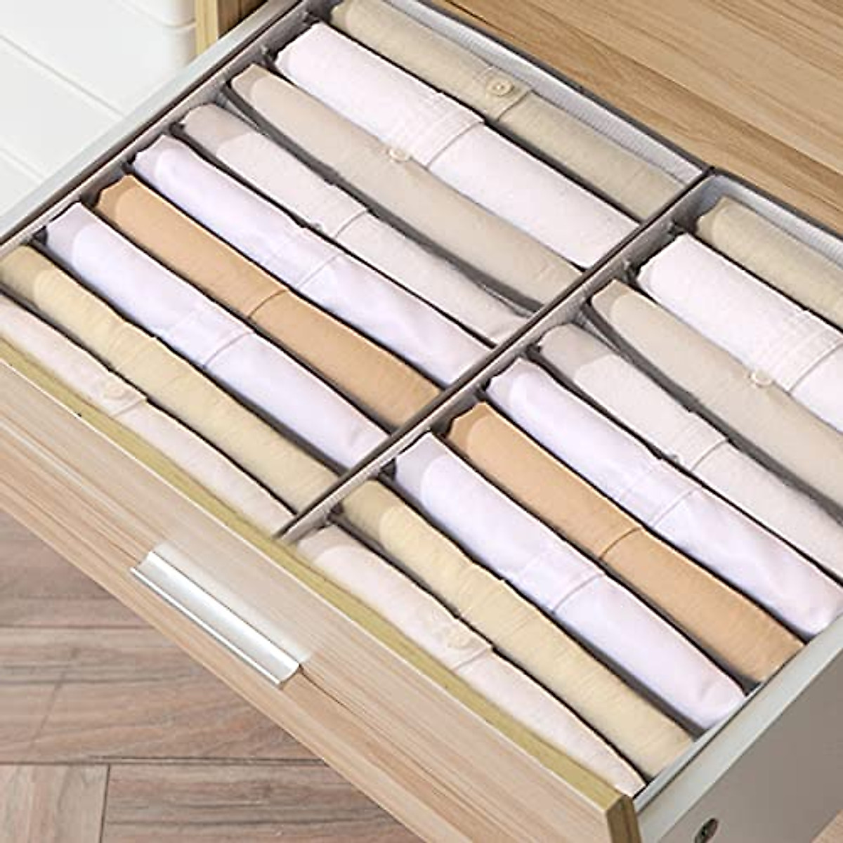 4pcs Wardrobe Clothes Organizer for Jeans, Clothes Organizer for Folded Clothes, PP Plate Nylon Mesh Foldable Closet Organizers and Storage for Pants, Underwear, Sweater, T-shirt, Dress (9Grids)