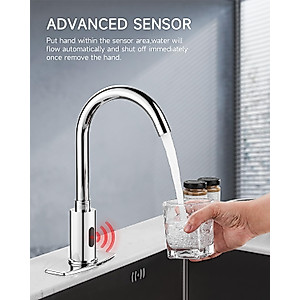 Touchless Bathroom Faucet 3 or 1 Hole, Motion Sensor Sink Faucets Hospital Hands Free Water Faucet with Temperature Mixer, Automatic Faucet Commercial Vanity Faucet Banhao