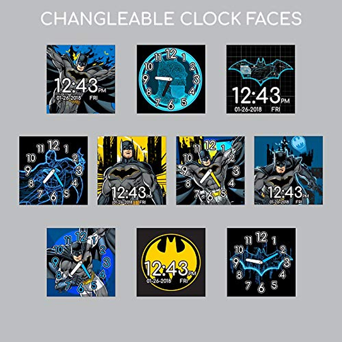 Accutime Kids DC Comics Batman Black Educational Learning Touchscreen Smart Watch Toy for Boys, Girls, Toddlers - Selfie Cam, Learning Games, Alarm, Calculator, Pedometer & More (Model: BAT4740)