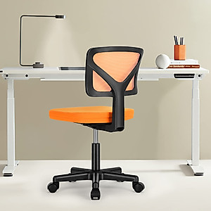 Armless Small Home Office Desk Chair, Ergonomic Low Back Computer Chair, Adjustable Rolling Swivel Task Chair with Lumbar Support for Small Space, 1 Pack, Orange