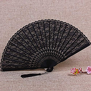 Eastern Wind 8.3" Japanese Chinese Fan Black lace Fan Hand Fans for Women,Folding Fan Handheld for Wedding