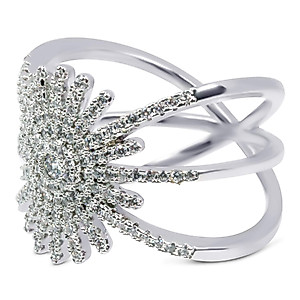Savlano 18K White Gold Plated Cubic Zirconia Starburst Ring for Women (9)