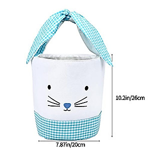 Leziazany Plaid Easter Bunny Basket Bags for Kids Canvas Egg Hunt Basket Bucket Monogrammed Rabbit Egg Gift Bags Polka Dot Portable Easter Tote Bag Party Candy Storage Decoration…