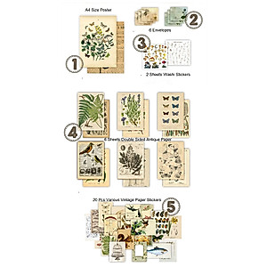 DESEACO Vintage Aesthetic Posters for Room Aesthetic Wall Decor, Plant Journal Green Room Decor for Teen Girls, Botanical Wall Art in Nature Journal, Cute Journaling Supplies Aesthetic Collage Kit