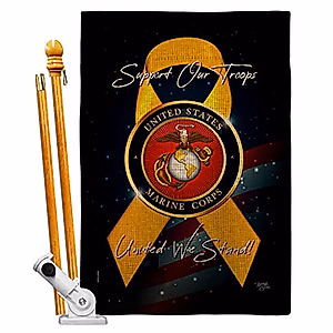 Breeze Decor Support Marine Corps Burlap House Flag Set Armed Forces USMC Semper Fi United State American Military Veteran Retire Official Banner Small Garden Yard Gift Double-Sided, Made in USA