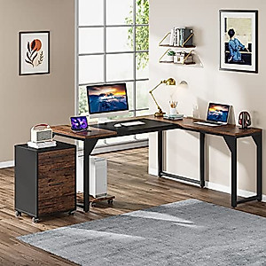Tribesigns 63" L-Shaped Computer Desk with Mobile File Cabinet, Large Executive Office Desk with 3-Drawer Vertical Filing Cabinet, Business Furniture Sets for Home Office