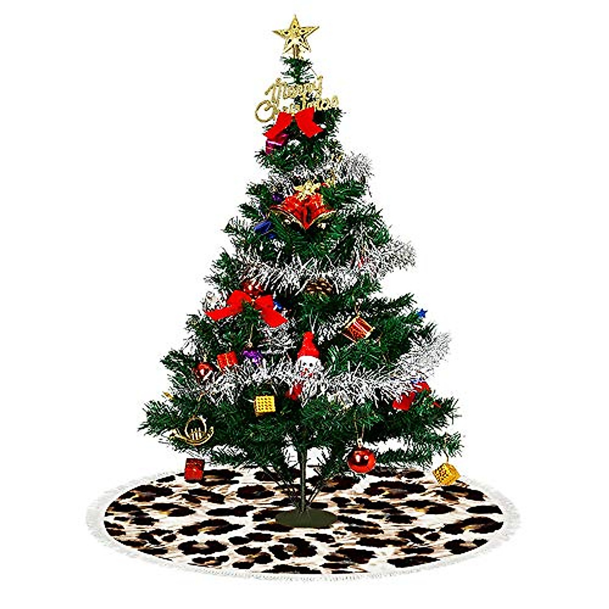 Dream Bay Christmas Tree Skirt,﻿Leopard Christmas Tree Mat for Xmas Party Decoration 30x30 Inches