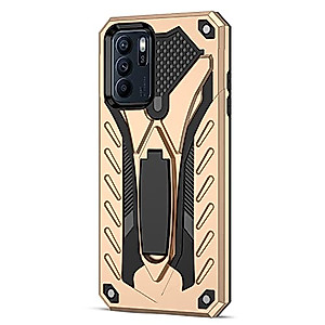 Phone Case Compatible with OPPO Reno 6 Pro(5G),Military Grade Strong Two Layer PU+TPU Hybrid Full Body Case,Bracket Protective Dustproof Shockproof Cover (Color : Earthy Gold)