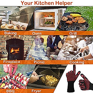 Tanmar BBQ Grill Gloves, 1472°F Extreme Heat Resistant Grilling Gloves Non-Slip Oven Mitts Potholder, Perfect for Barbecue, Cooking, Baking, Fireplace, Smoker - 1 Pair （Red）