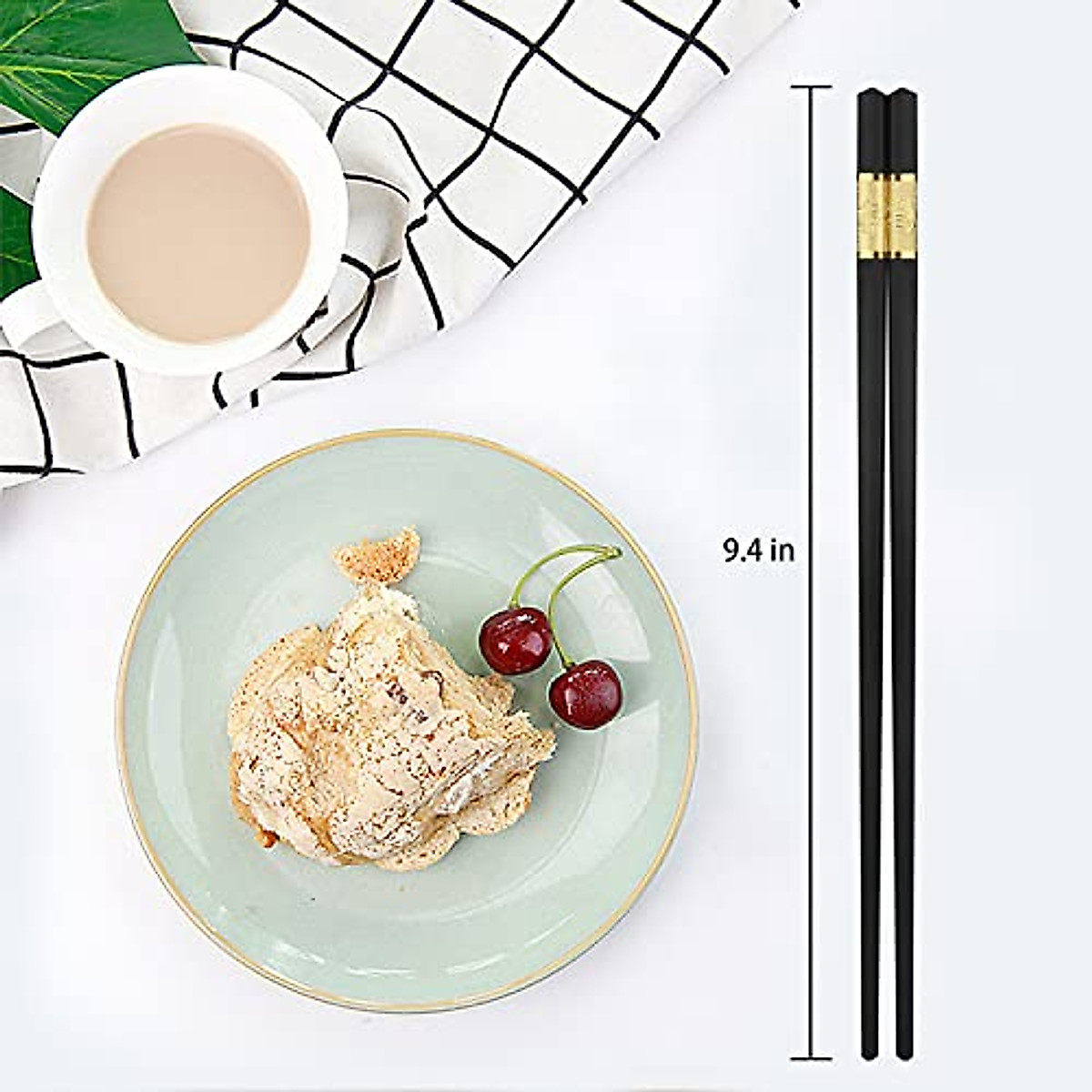 YTLX 10 Pairs Non-Slip Fiberglass Chopsticks, Reusable Chopsticks Gift Set Dishwasher Safe, Easy to Use and Clean, Square Lightweight for Home Kitchen, Hotel, Restaurant Dining Tools, Black and Gold