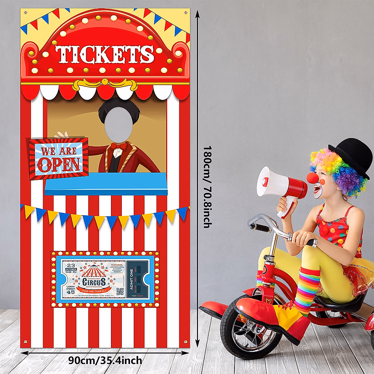 Carnival Circus Theme Party Decorations, Halloween Carnival Photo Door Banner Ticket Booth Backdrop Props, Large Photo Door Banner Door Hanging for Halloween Decorations Carnival Game Supplies