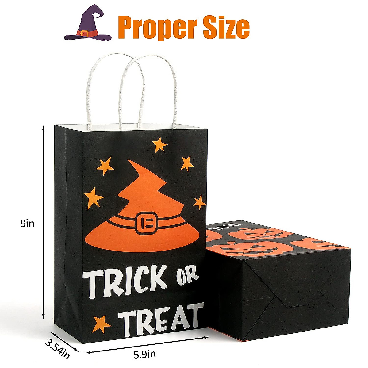 STEFORD Halloween Paper Treat Bags,24PCS Black Series Halloween Trick or Treat Candy Gift Goodies Tote Bags with Handle for Halloween Party Favors Supplies