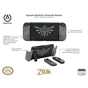PowerA Console Shield for Nintendo Switch - Silver Hyrule Crest, Nintendo Switch, Protective Case, Gaming Case, Grip, Console Case, Accessories Storage, Officially Licensed