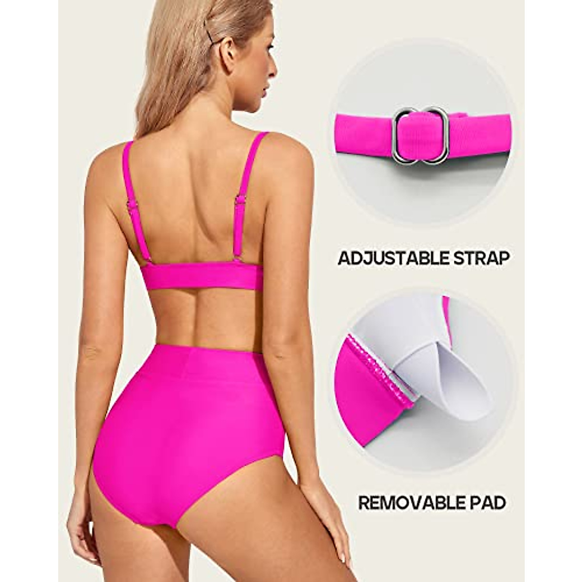Ewedoos High Waisted Bikini Sets for Women V Neck Two Piece Swimsuit for Women Bathing Suit for Women 2 Piece Bikini Hot Pink