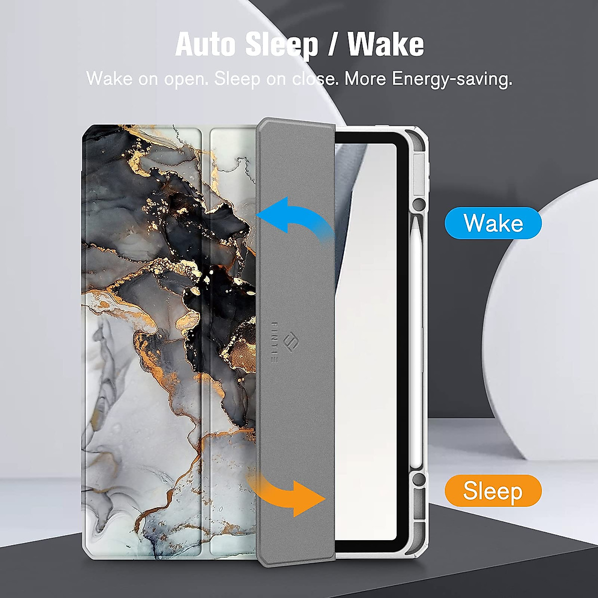 Fintie Hybrid Slim Case for iPad Pro 12.9-inch 6th Generation 2022, [Built-in Pencil Holder] Shockproof Cover w/Clear Transparent Back Shell, Also Fit iPad Pro 12.9" 5th/4th/3rd Gen, Cloudy Marble