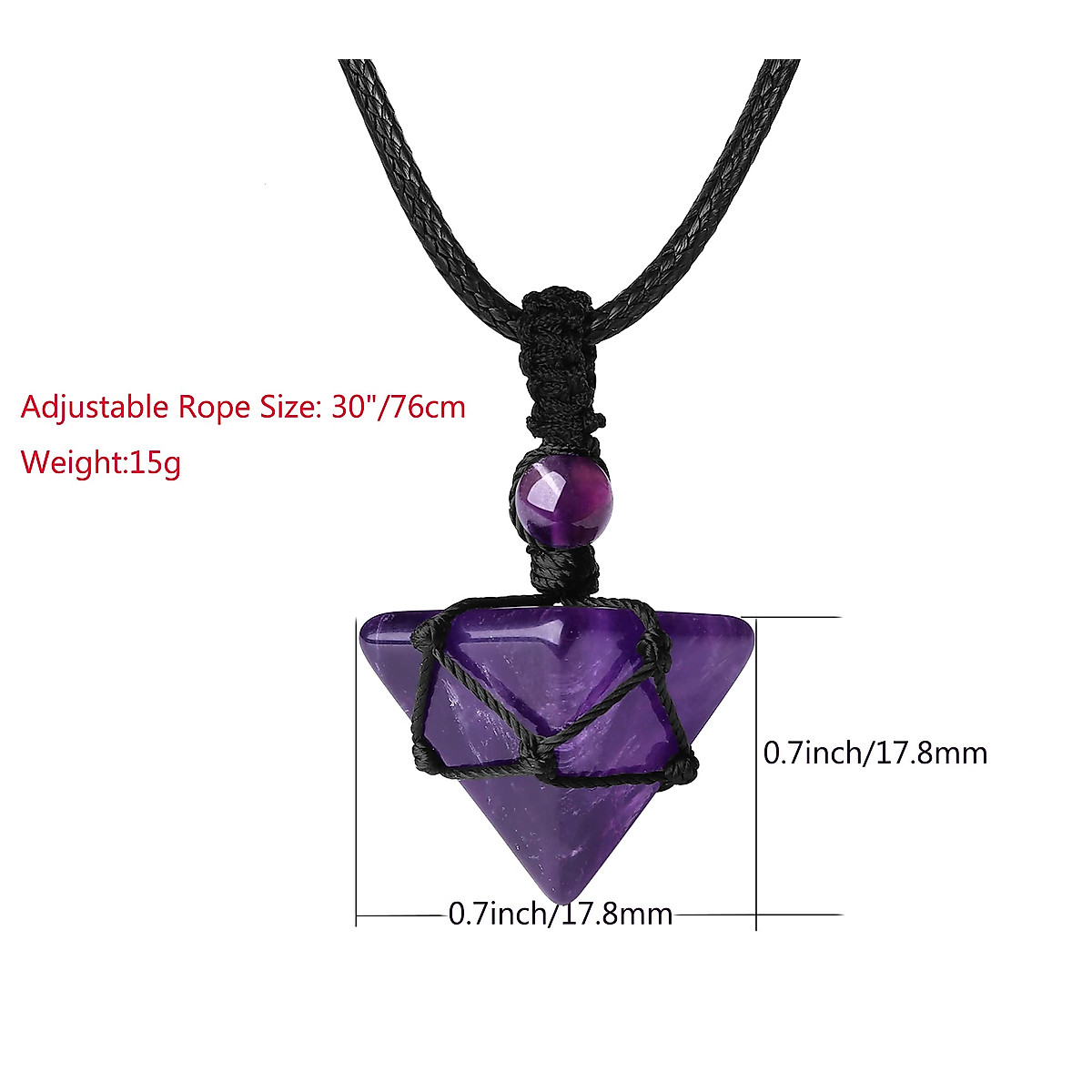 YATOJUZI Amethyst Healing Crystal Necklace Pointed Pendant Necklaces Adjustable Rope Natural Pyramid Gemstone Stone Necklace Reiki Quartz Jewelry for Women Men