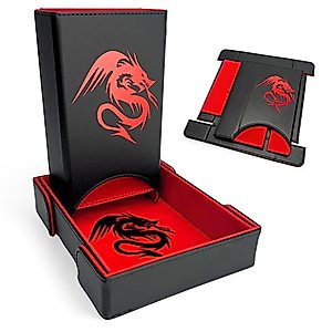 Luck Lab Folding Dice Tower and Dice Tray for RPG Table Top Gaming - Black/Red - Dragon Design