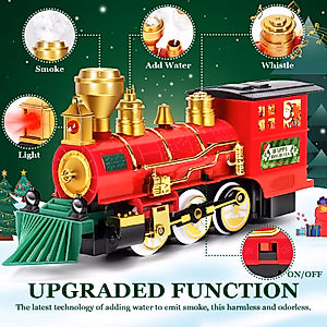 BainGesk Train Set with Steam Locomotive Engine, Christmas Train Set for Christmas Tree, Electric Train Toys with Smoke, Light & Sounds, for 3 4 5 6 7 8+ Year Old Boys Girls
