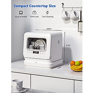 Countertop Dishwasher, Portable Dishwasher with 6L Water Tank & 6 Programs, Mini Dishwasher with 360° Dual Spray & Air-Dry, Water/Power-saving for Apartments & RVs, Accessories included, White…