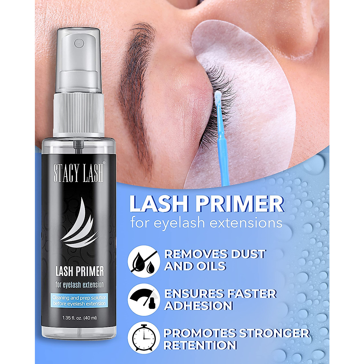 Eyelash Extension Primer/Cleanser (1.35fl.oz/40ml) Stacy Lash/Protein Oil Remover/Increase Adhesive Bonding Power Retention/Pretreatment for Individual Semi Permanent Extensions Glue Supplies
