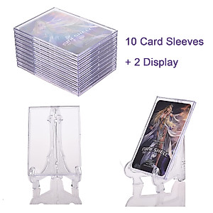 Tpoael Cards Sleeves Top Loaders 10 Hard Acrylic Card Protector Clear Card Brick + 2 Display Stand Fit for Trading Cards,Standard Sports Cards,Baseball Card Holder Cases Collectibles White