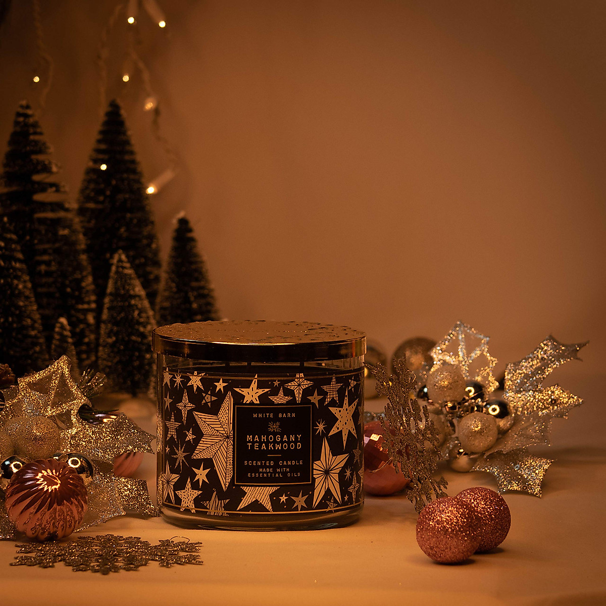 White Barn Bath and Body Works, 3-Wick Candle w/Essential Oils - 14.5 oz - 2020 Holidays Scents! (Mahogany Teakwood)