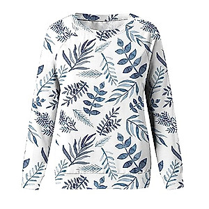 LAWOR Womens T Shirts 2023 Summer Sudadera Gran tamaño Mujer Camisa retales florales Jersey Manga Larga Cuello Redondo Estampado mármol ropa otoño Q3-Sky Blue X-Large