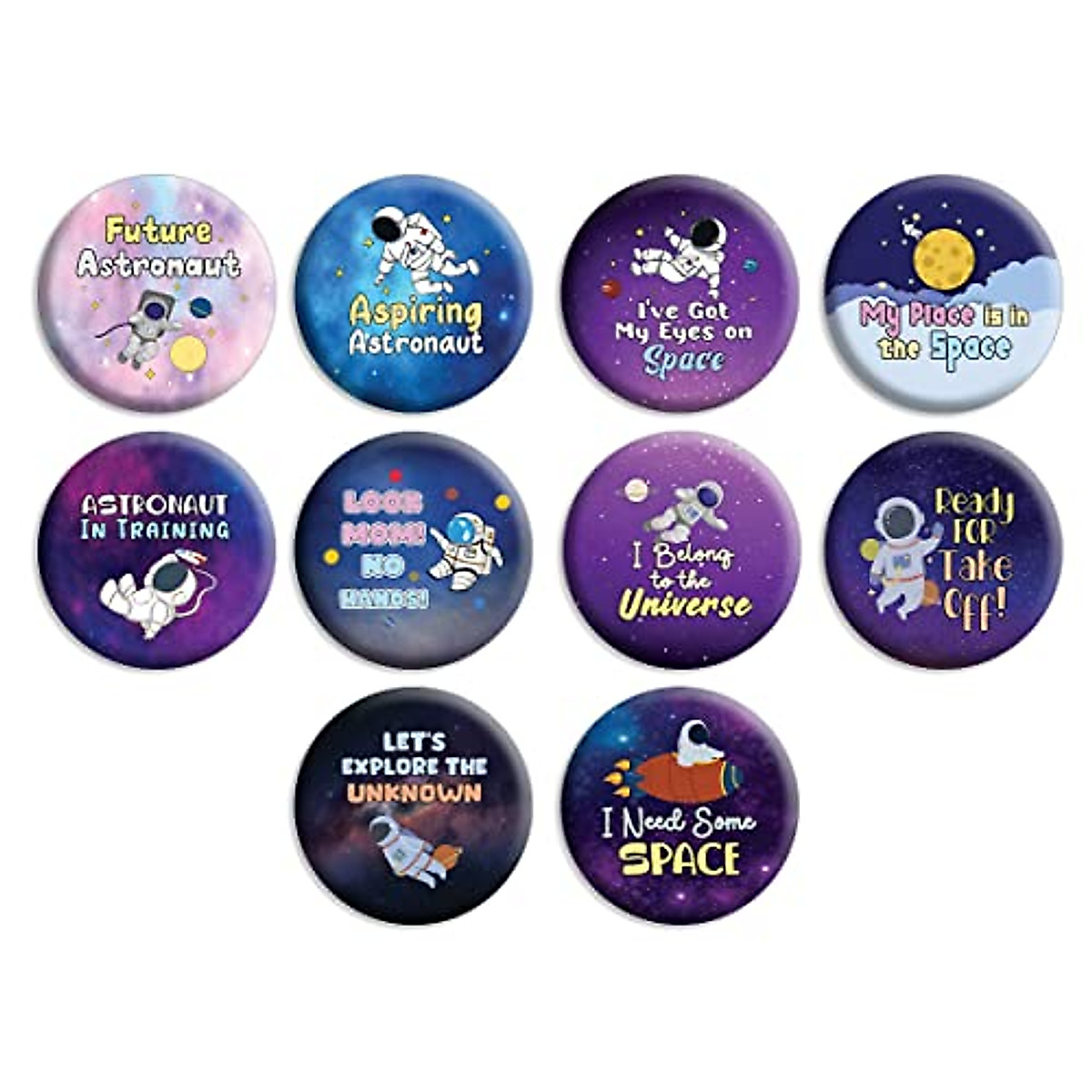 Creanoso Future Astronaut Buttons (1-Set X 10 Buttons) - Stocking Stuffers Premium Quality Gift Ideas for Children, Teens, & Adults - Corporate Giveaways & Party Favors