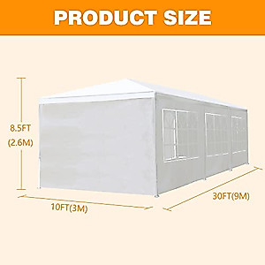 10x30 Outdoor Gazebo Wedding Party Tent White Canopy Pavilion with 8 Removable Sidewalls for Camping Shelter BBQ Cater Events Beach