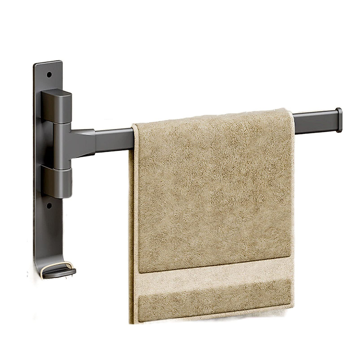 WRJAHCG Swivel Towel Bar, Towel Rack for Badroom,Vertical Towel Rack for Kitchen, Wall Mounted Movable Double Towel Rails, Towel Rack Shelf Holder Storage Organizer for Bathroom,Gray,1