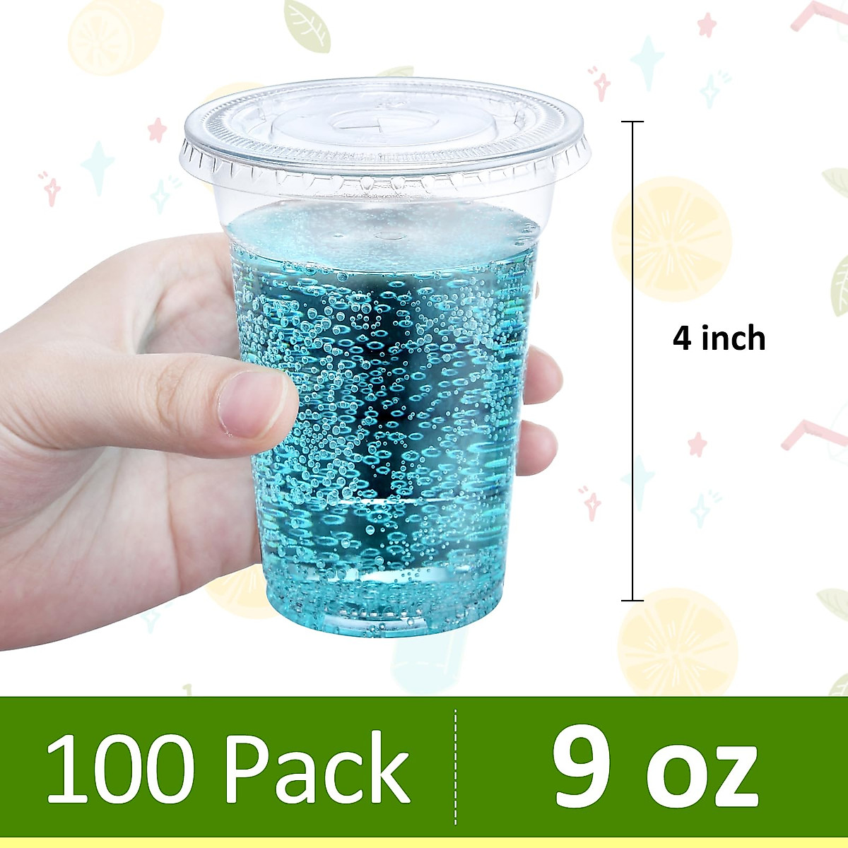 Eupako 9 oz Plastic Cups with Lids 100 Sets, Disposable Clear Cups with Lids, Cold Drink Containers for Beverage, Parfait, Smoothie