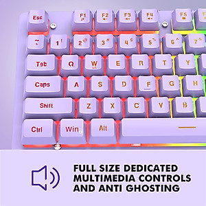NPET K10 Wired Gaming Keyboard, RGB Backlit, Spill-Resistant Design, Multimedia Keys, Quiet Silent USB Membrane Keyboard for Desktop, Computer, PC (Purple)