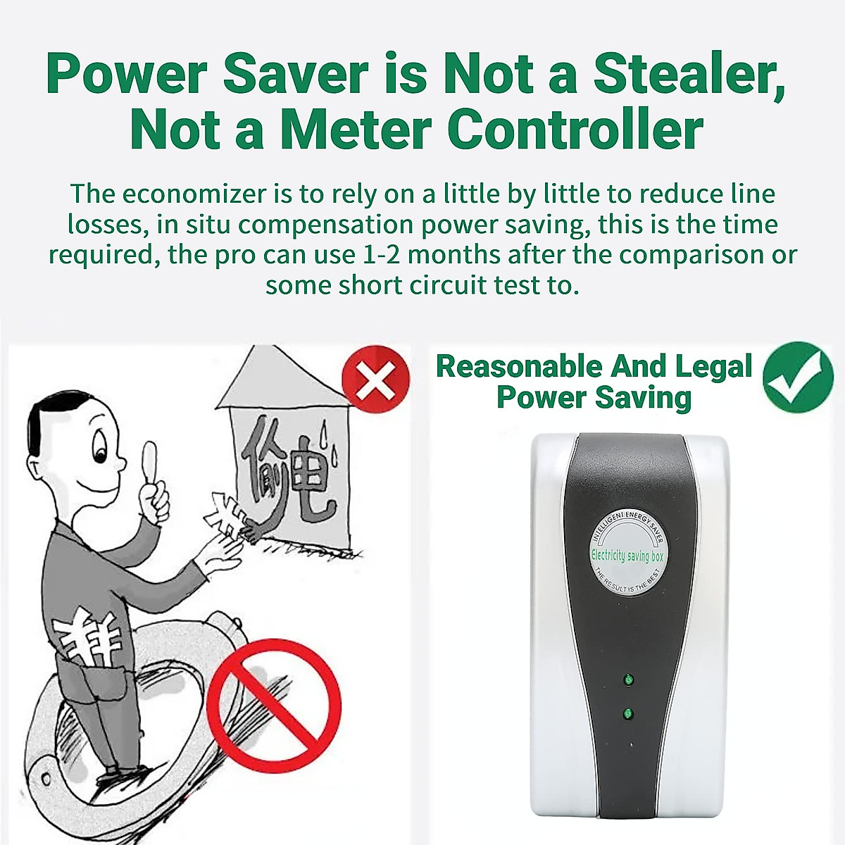 Sougan Energy Saver, 30000W 90‑250V 50-60Hz Electricity Saving Box Surge Protection Power Saver Automatic Energy Saving Power Factor Saver for Household Office Market Factory(US), Green